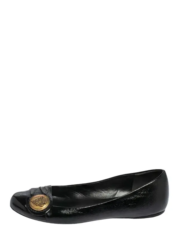 Gucci Hysteria Crest-button Patent Leather Flats - Black