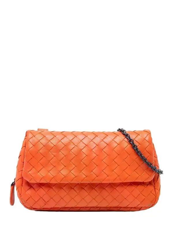 Bottega Veneta Mini Nappa Intrecciato Expandable Chain Flap Crossbody Bag - Orange