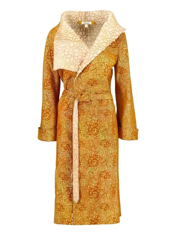 VOYAGE ET CIE Floral-jacquard Lambskin Coat - Gold