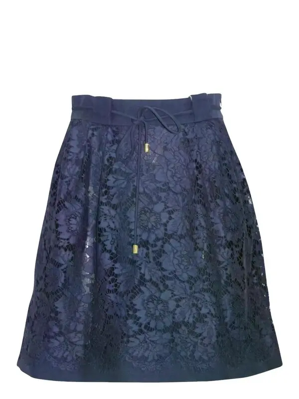 Valentino Garavani Gathered-detail Lace Skirt - Blue