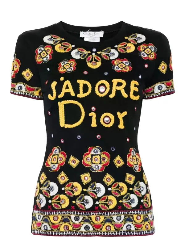 Dior 2004 Graphic Embroidery Short-sleeves T-shirt - Black