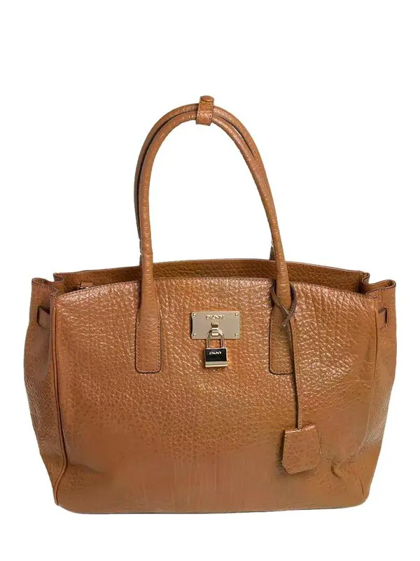 Dkny Leather Padlock Tote Bag - Brown