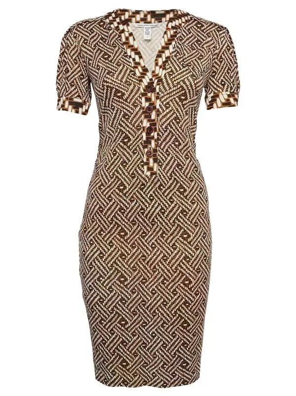 Diane Von Furstenberg Geometric-print Silk Mini Dress - Brown