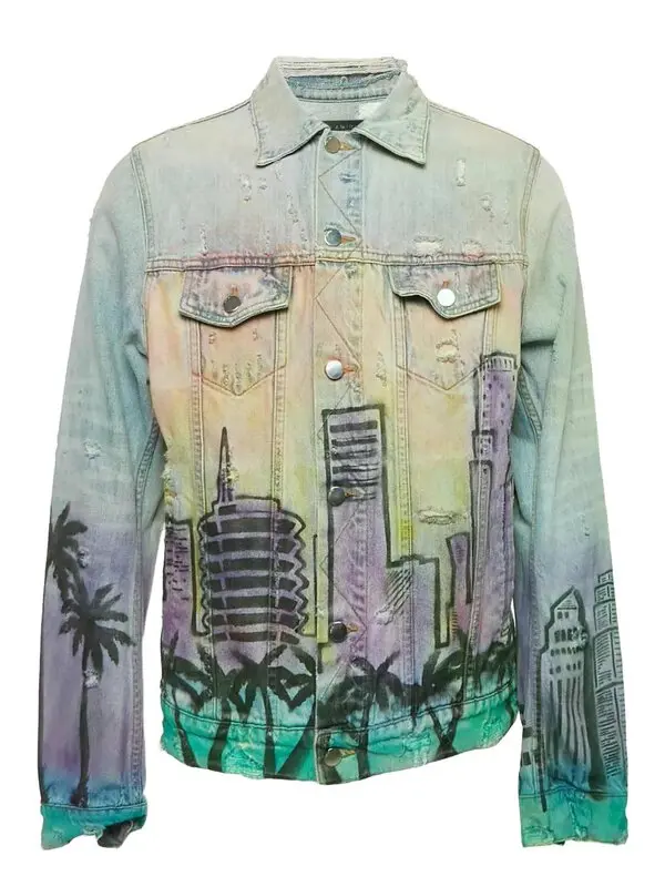 Amiri Cityscape Distressed Denim Jacket - Blue