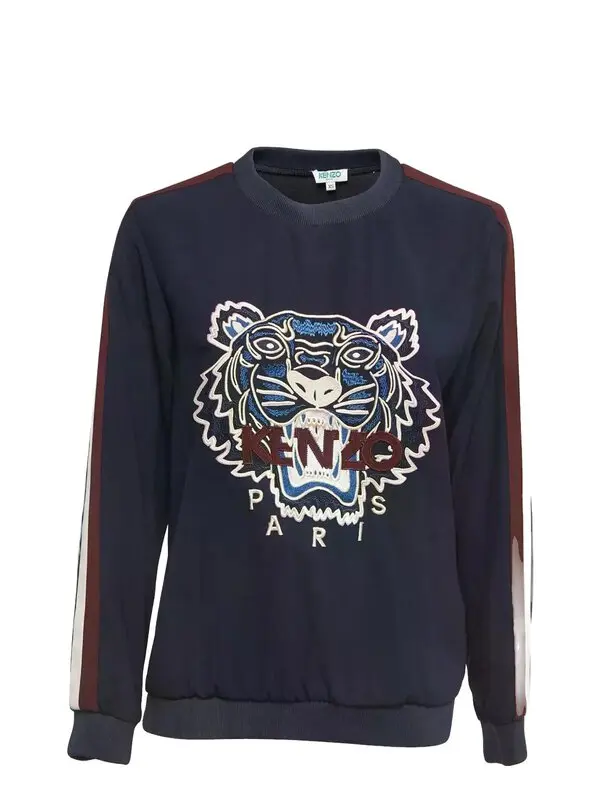 Kenzo Tiger-embroidered Sleeve-stripe Sweatshirt - Blue