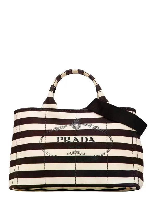 Prada Canvas Canapa Righe Striped Satchel - Brown