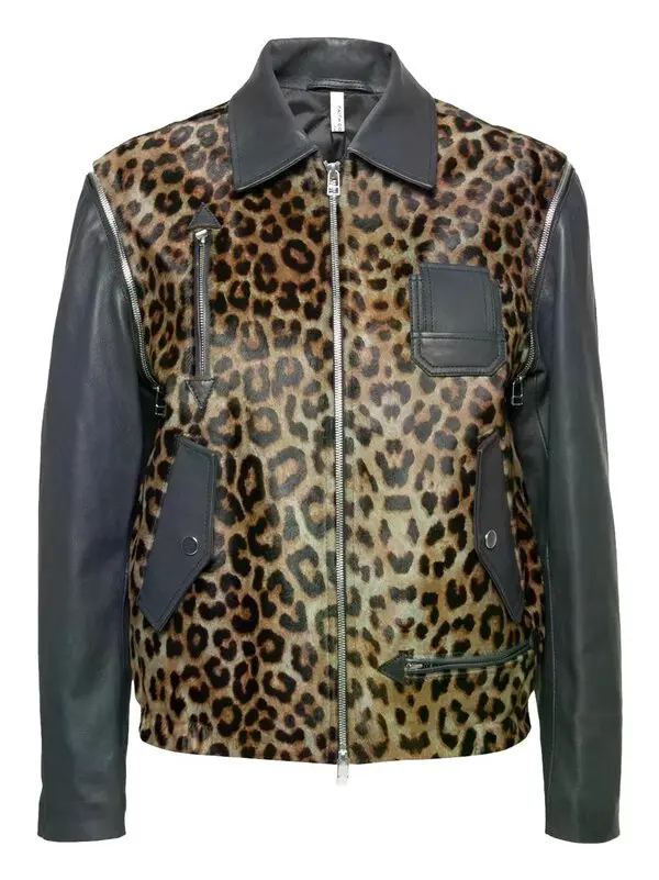 Faith Connexion Moto Leopard-panel Leather Jacket - Neutrals