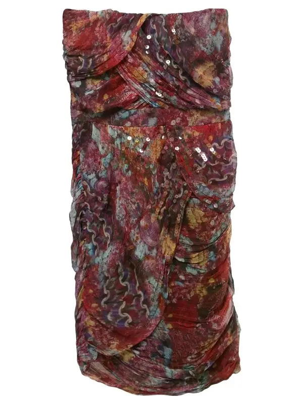 Diane Von Furstenberg Vintage Silk Sequined Strapless Dress - Red