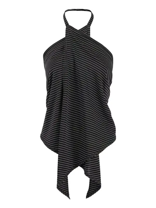 CADATTE Halterneck Striped Top - Black