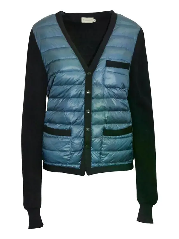 Moncler Quilted-panel Knit Jacket - Blue