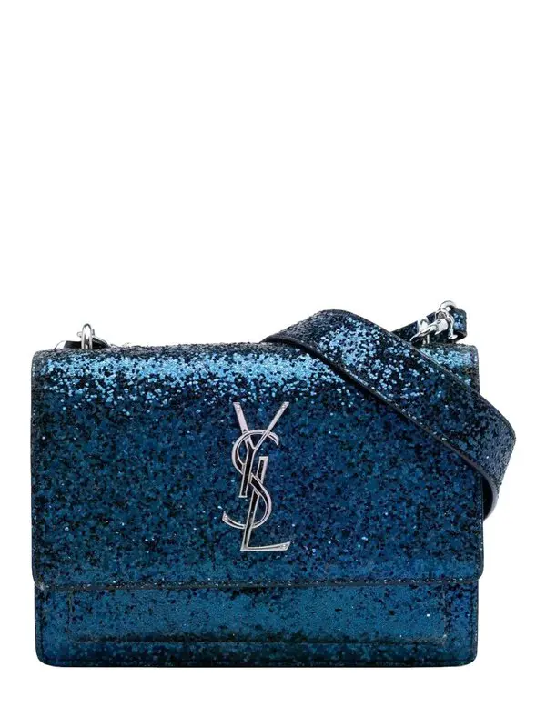 Saint Laurent 2016 Small Glittered Leather Monogram Sunset Crossbody Bag - Blue
