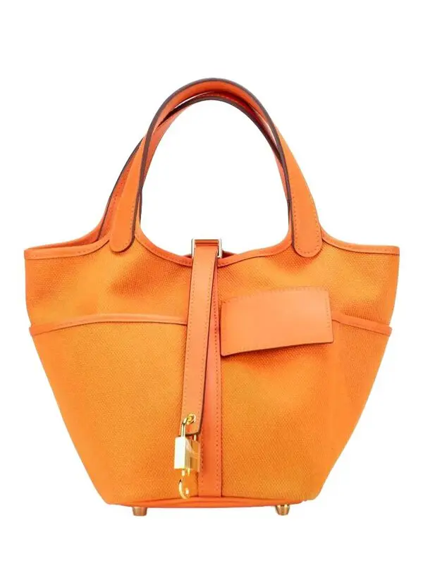 Hermès Toile Goeland And Swift Cargo Picotin Lock 18 Handbag - Orange