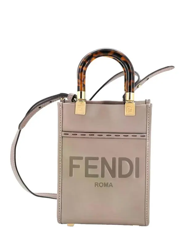 Fendi Sunshine Shopper Tote Leather Mini Crossbody Bag - Neutrals
