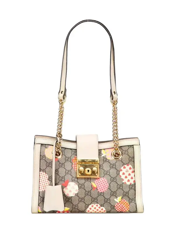 Gucci Gg Supreme Apple Heart Padlock Tote Bag - Brown