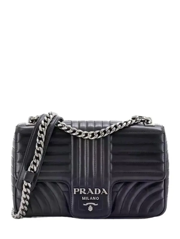 Prada Chain Flap Shoulder Bag Diagramme Quilted Leather - Black