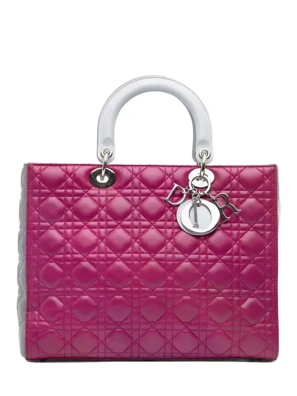 Dior Pre-owned 2014 Large Bicolor Lambskin Cannage Lady Satchel - Pink