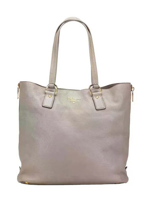Prada Vitello Daino Side Zip Shopper Tote Bag - Grey