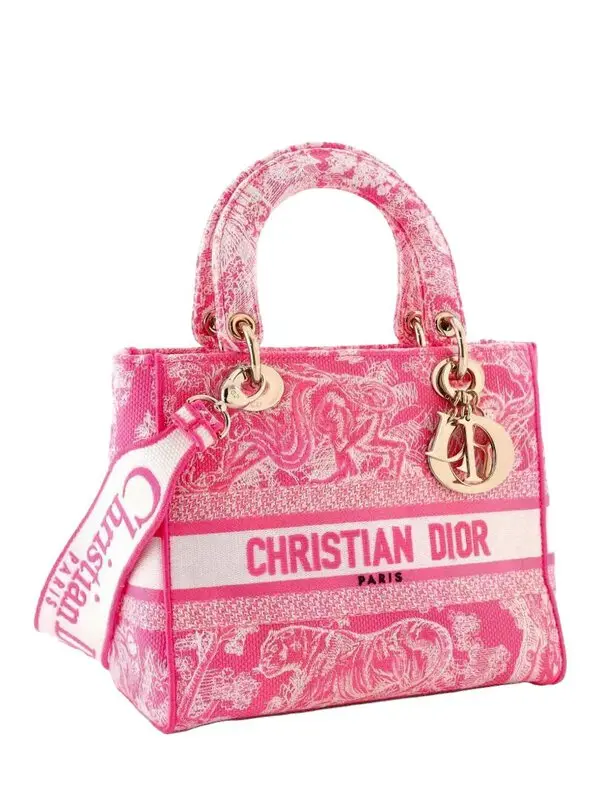 Dior Toile De Jouy Lady D-lite Embroidered Canvas Tote Bag - Pink
