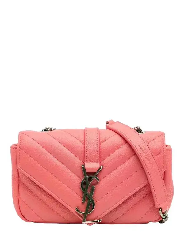 Saint Laurent 2015 Baby Grained Calfskin Chevron Classic Monogram Chain Bag - Pink