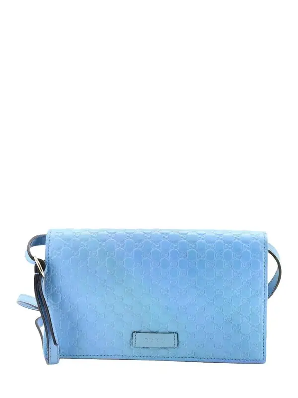 Gucci Wallet On Strap Microssima Leather Crossbody Bag - Blue