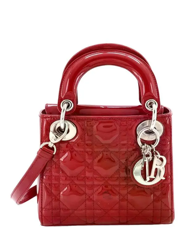 Dior Lady Bag Cannage Quilt Patent Mini Satchel - Red
