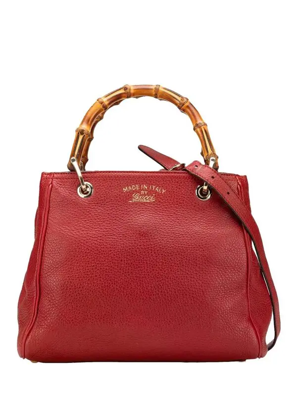 Gucci Calfskin Bamboo Shopper Satchel - Red