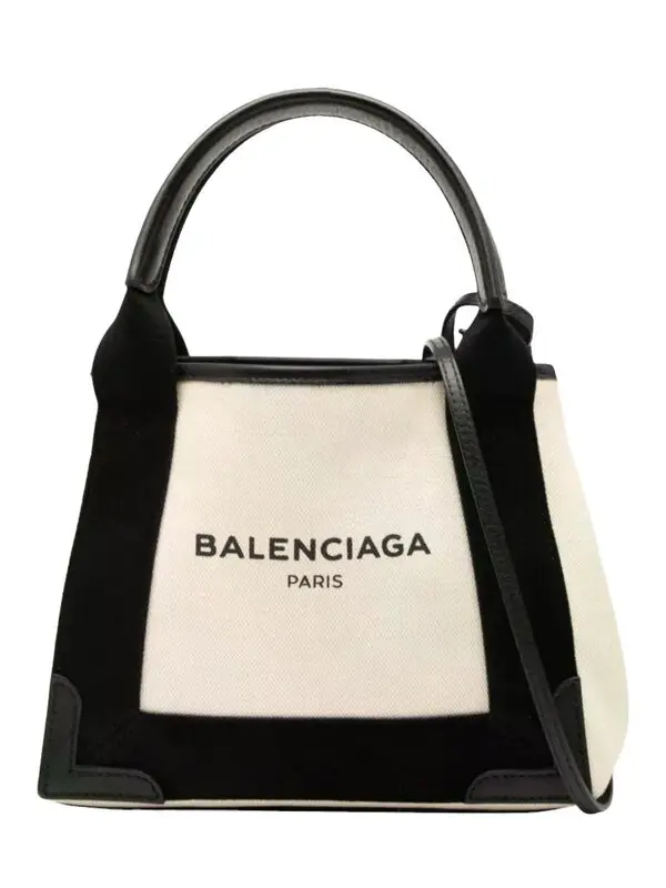 Balenciaga 2018 Canvas Navy Cabas Xs Satchel - White