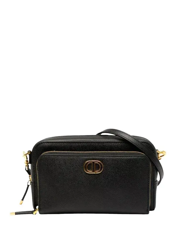 Dior 2022 Grained Calfskin Caro Double Pouch Crossbody Bag - Black
