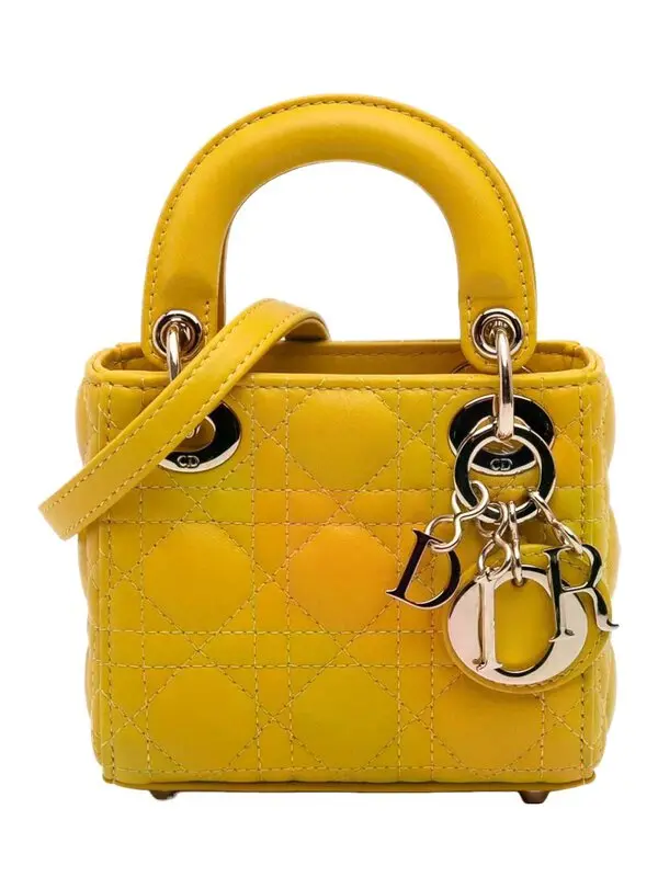 Dior Pre-owned 2022 Micro Lambskin Cannage Lady Satchel - Yellow