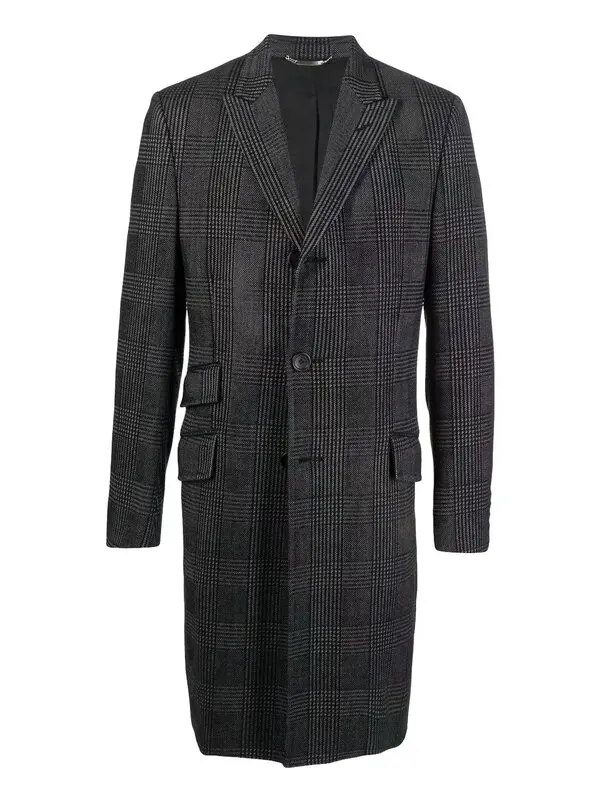Versace 2000s Plaid Check Single-breasted Coat - Black