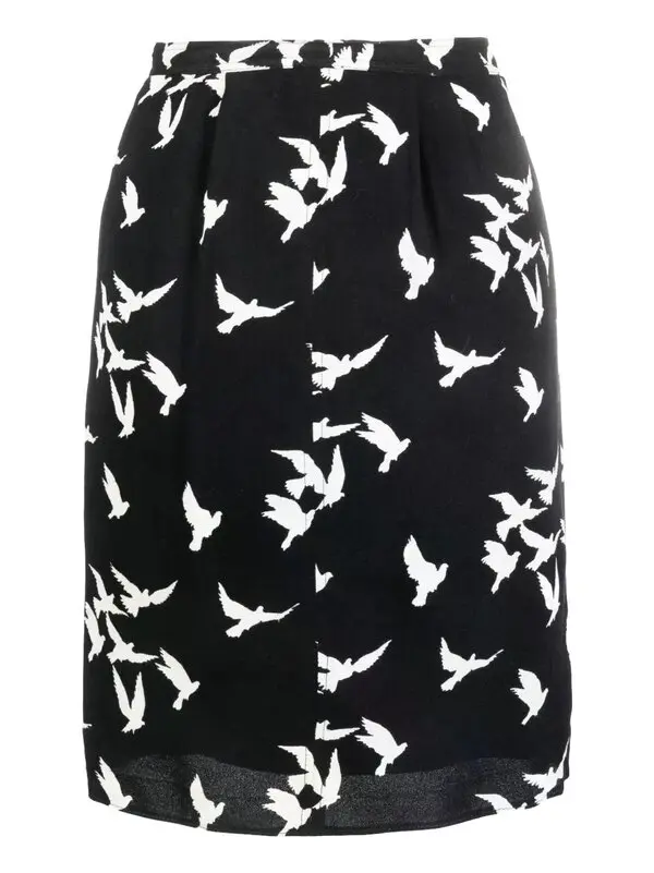 Saint Laurent 1978 Dove Birds Print Skirt - Black