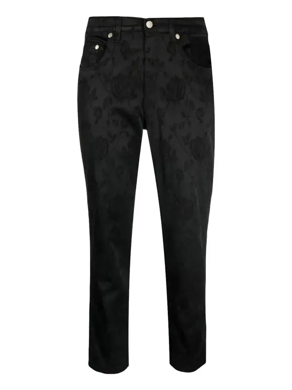 Versace 2000s Floral-jacquard Cropped Trousers - Black