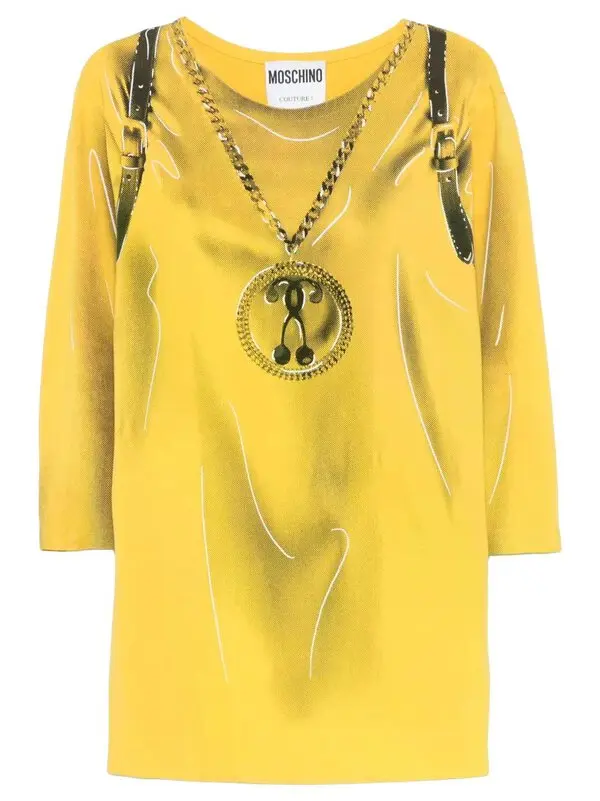Moschino 00s Graphic-print Dress - Yellow And Black