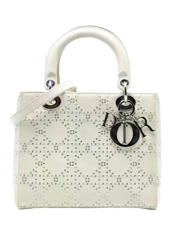 Dior Pre-owned 2013 Medium Perforated Cannage Lady Satchel - White