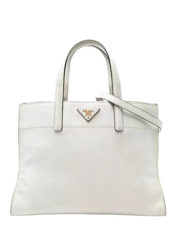 Prada Saffiano Leather Triple Pocket Tote Satchel - White
