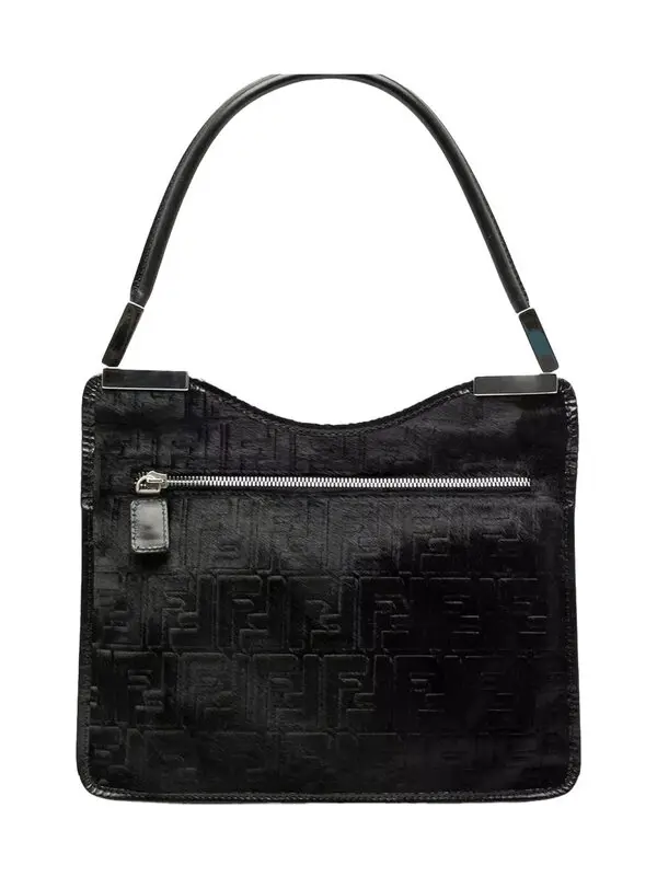 Fendi 2005 Zucca Pony Hair Shoulder Bag - Black
