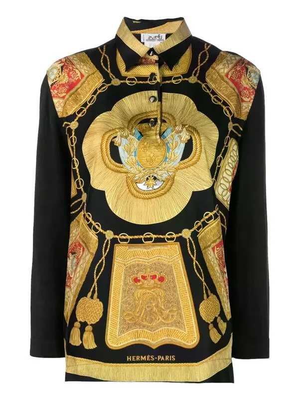 Hermès 1990s Byzantine Print Silk Shirt - Black