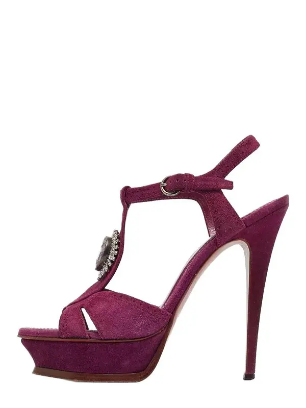 Saint Laurent 140mm Suede Heeled Sandals - Purple