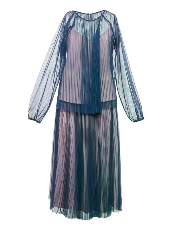 MAX&CO. Sheer Pleated Skirt Suit - Blue