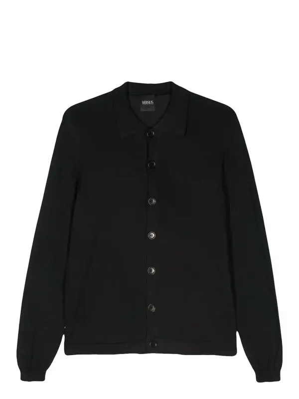 Versace 2000s Ribbed Knit Cardigan - Black