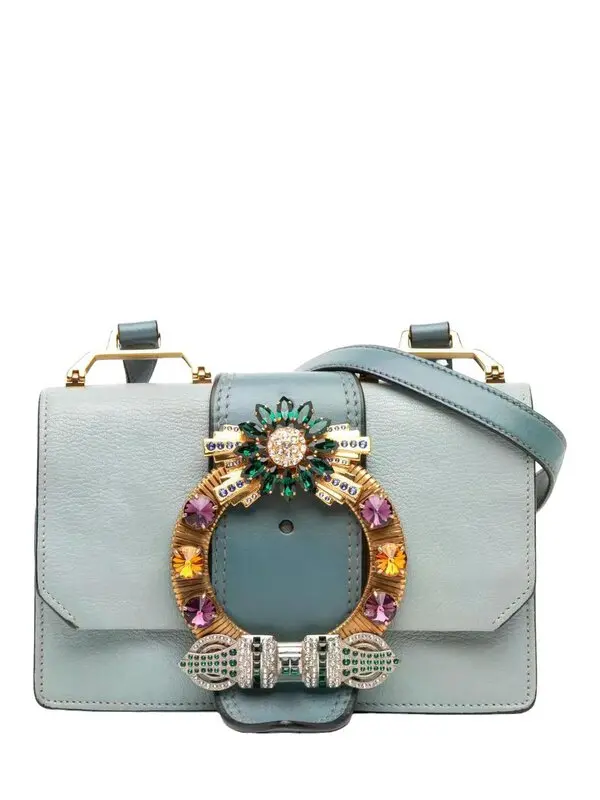 Miu Miu Goatskin Madras Soft Calf Crystal Embellished Crossbody Bag - Blue