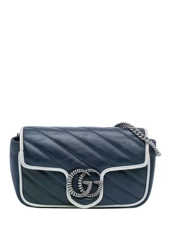 Gucci 1997-1999 Super Mini Gg Marmont Matelasse Leather Torchon Flap Crossbody Bag - Blue