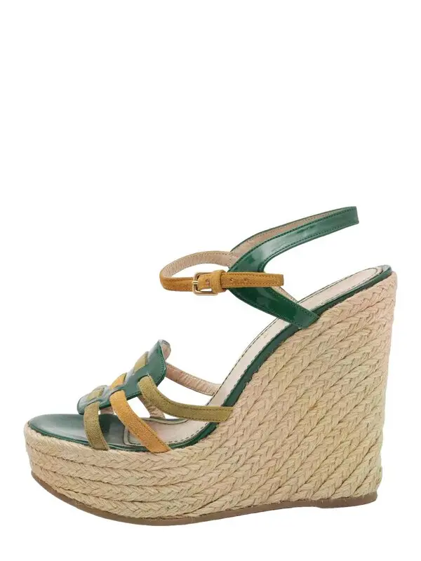 Saint Laurent 130mm Leather Wedge Sandals - Green