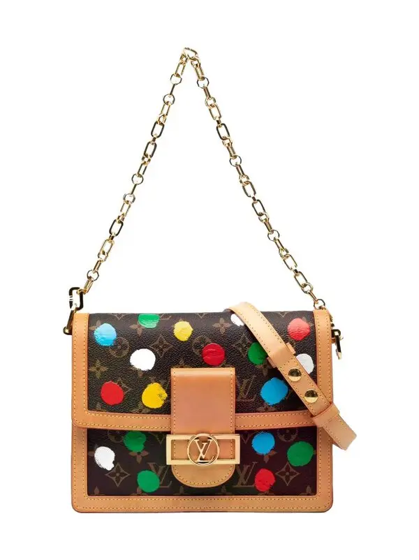 LOUIS VUITTON Yayoi Kusama Monogram Painted Dots Dauphine Mm Satchel - Brown