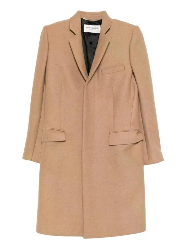 Saint Laurent Button Fastening Coat - Brown