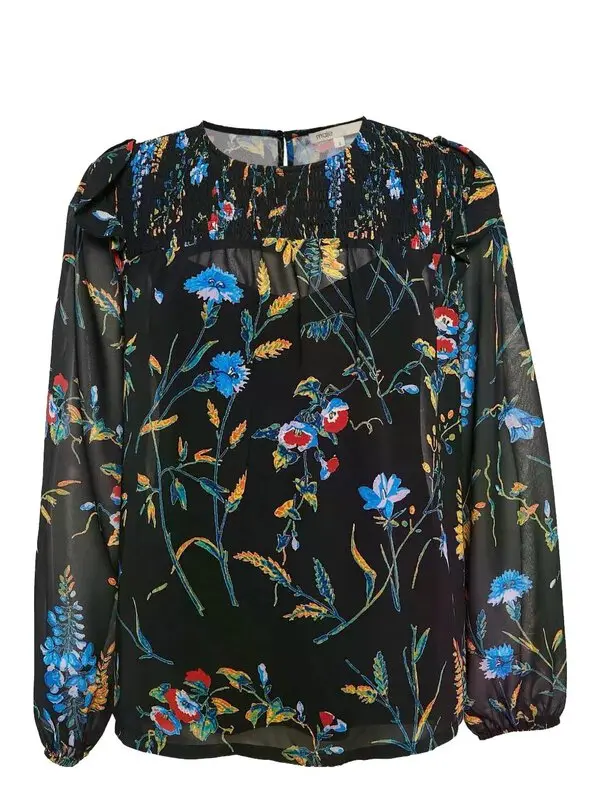 Maje Floral-print Smocked Blouse - Black