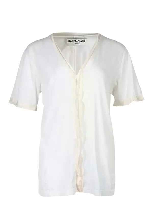 Balenciaga Fringe-trim V-neck Top - White