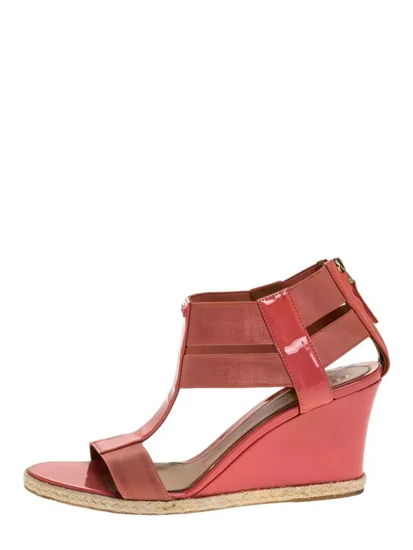 Fendi Patent Leather Wedge Sandals - Pink