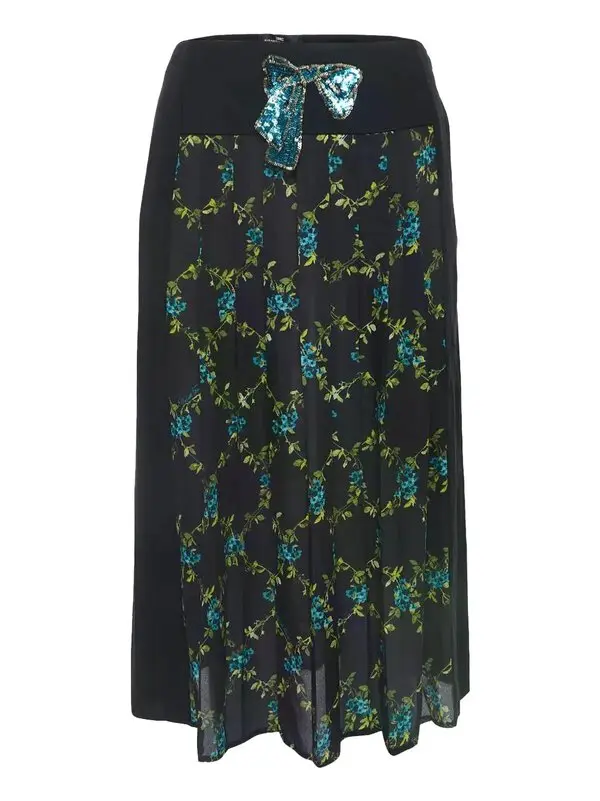 Elisabetta Franchi Floral Print Pleated Skirt - Black