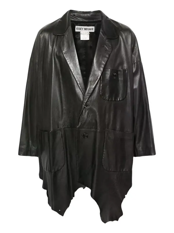 Issey Miyake Handkerchief-hem Leather Coat - Black